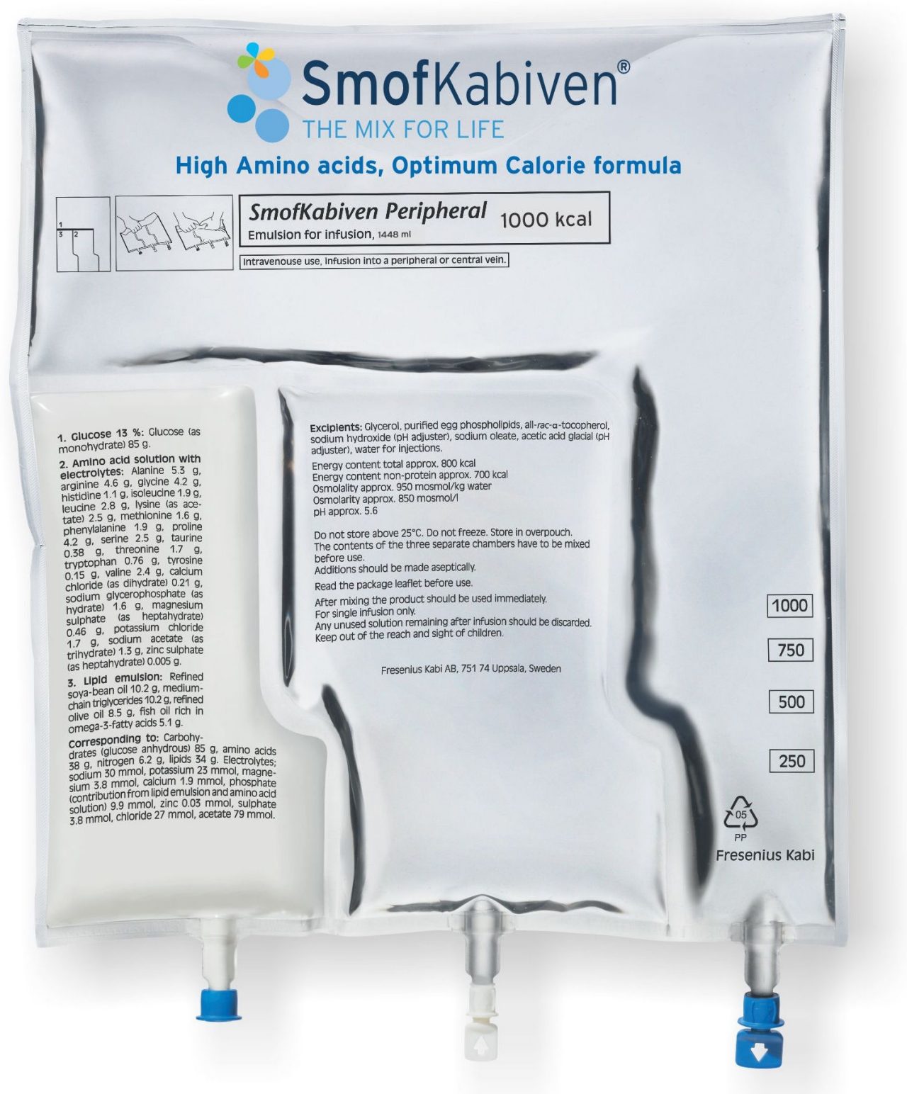 SmofKabiven Central 986 mL, 3 Chamber Parenteral Nutrition – Kate Wellness